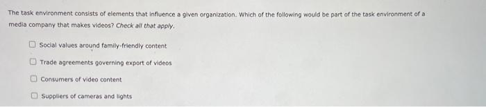 Solved The task environment consists of elements that | Chegg.com