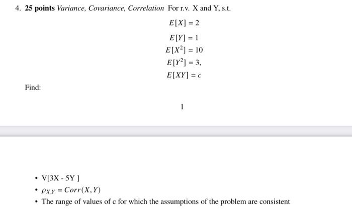 Solved 4. 25 points Variance, Covariance, Correlation For | Chegg.com
