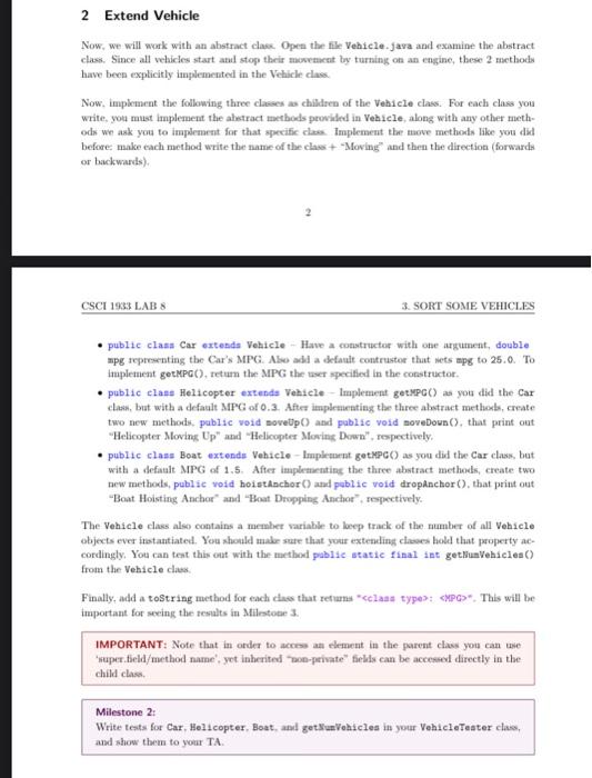 Solved 2 Extend Vehicle Now, we will work with an abstract | Chegg.com