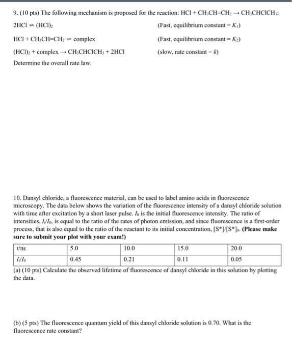 Solved 9. (10 pts) The following mechanism is proposed for | Chegg.com
