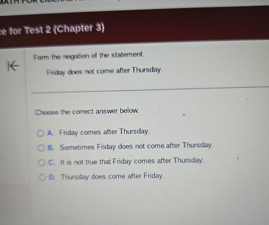 Solved for Test 2 (Chapter 3)Form the negation of the | Chegg.com