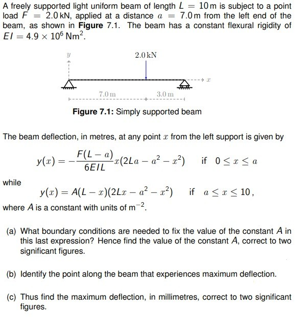 Solved A freely supported light uniform beam of length L = | Chegg.com