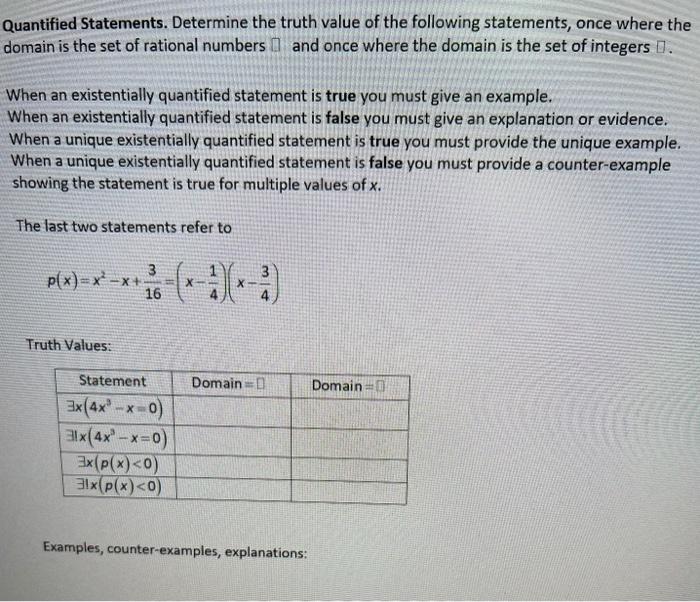 Solved Quantified Statements. Determine the truth value of | Chegg.com