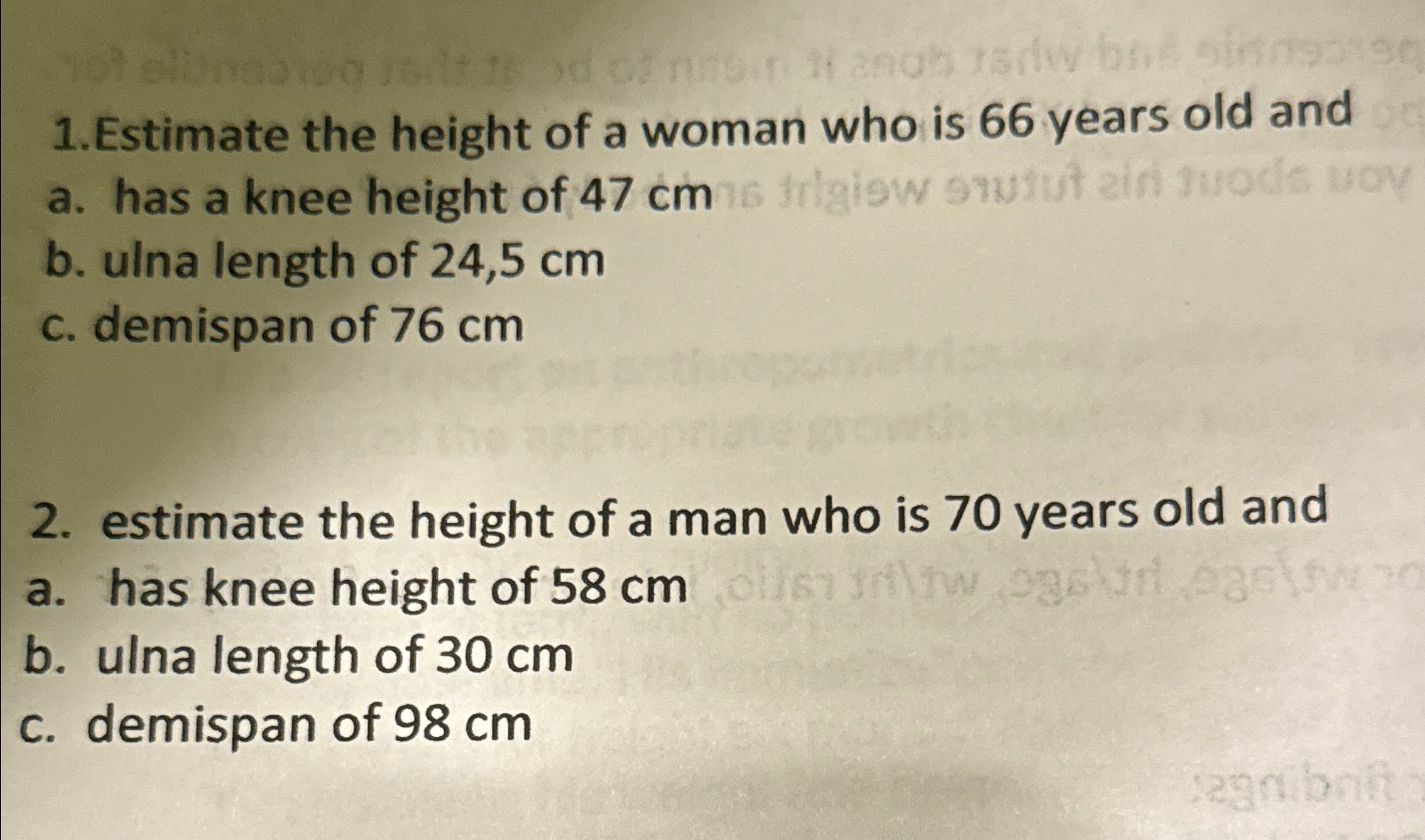 Solved 1.Estimate the height of a woman who is 66 ﻿years old | Chegg.com