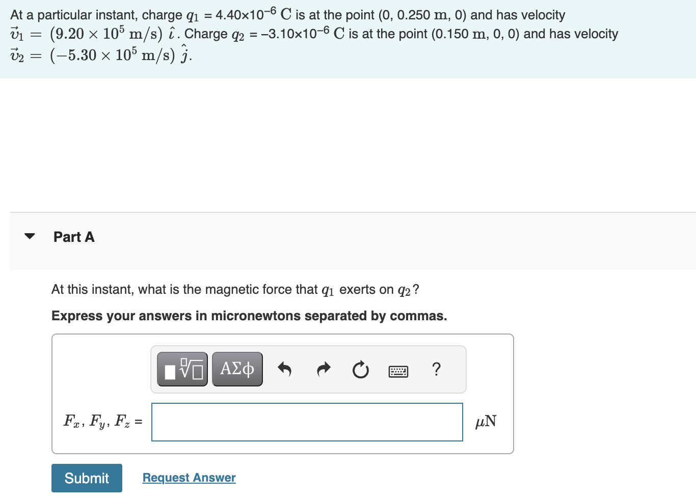 Solved At a particular instant, charge q1=4.40×10-6C ﻿is at | Chegg.com