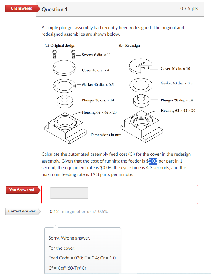 Solved Question 1A simple plunger assembly had recently been | Chegg.com