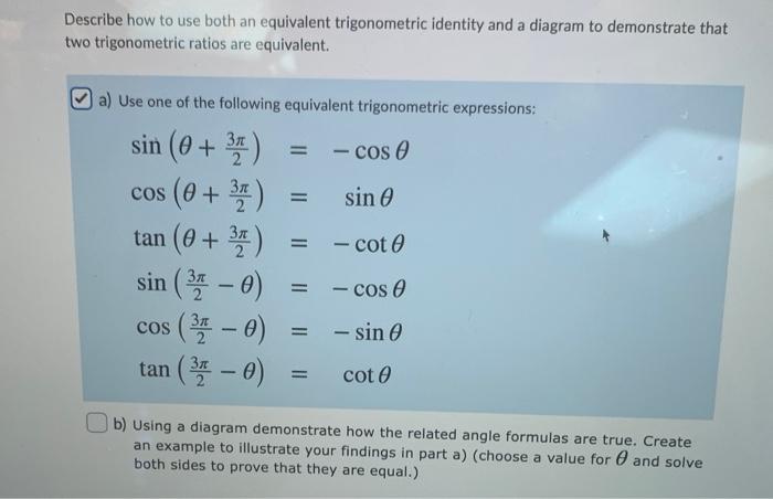 Solved Describe how to use both an equivalent trigonometric | Chegg.com