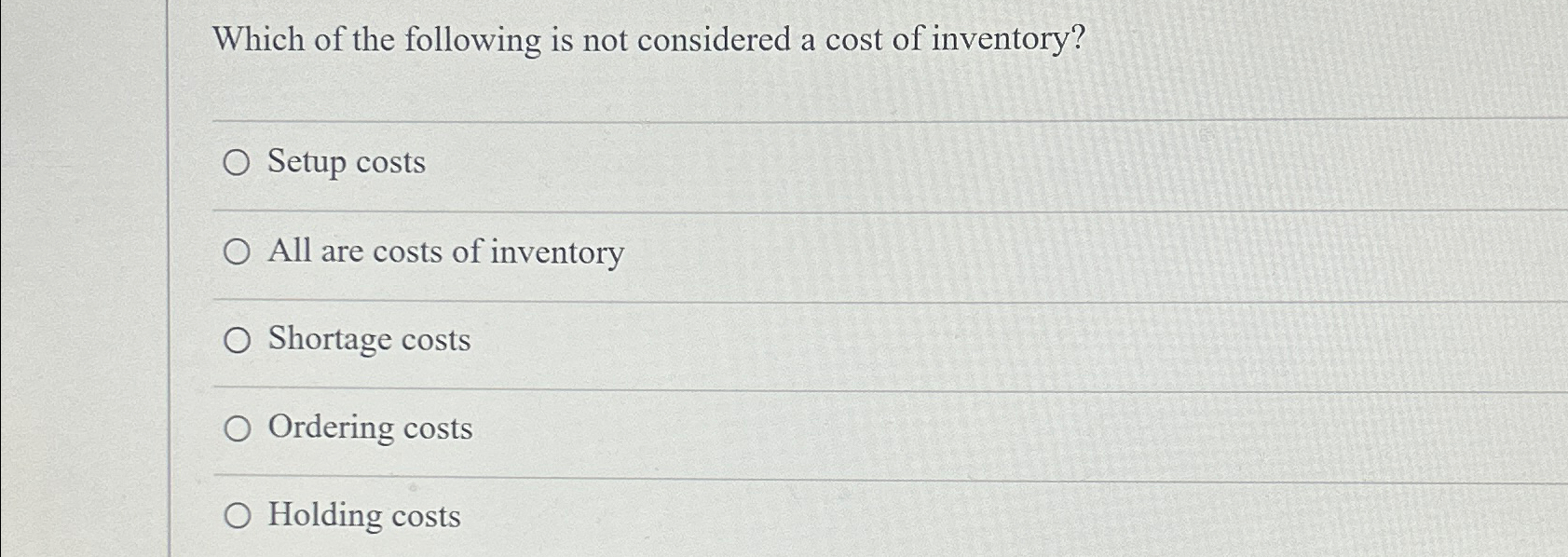 Solved Which of the following is not considered a cost of | Chegg.com