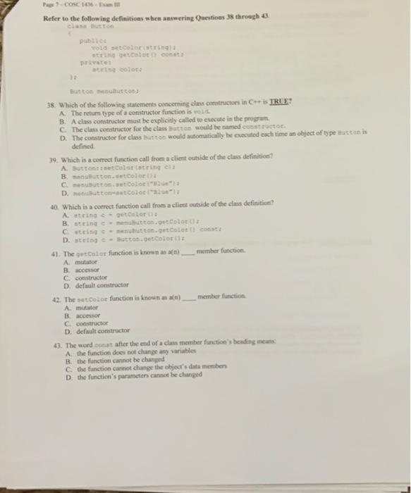 Solved Page 7-COSC 1436- Refer to the following definitions | Chegg.com