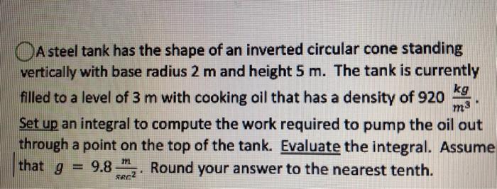 Solved A steel tank has the shape of an inverted circular | Chegg.com