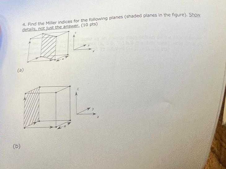 Solved 4. Find the Miller indices for the following planes | Chegg.com