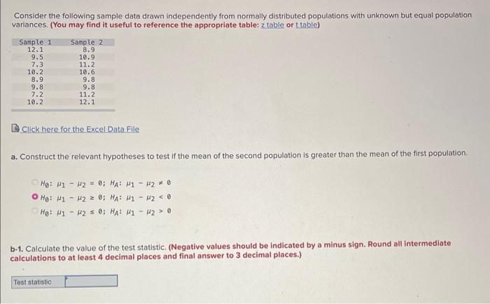Solved Consider the following sample data drawn | Chegg.com