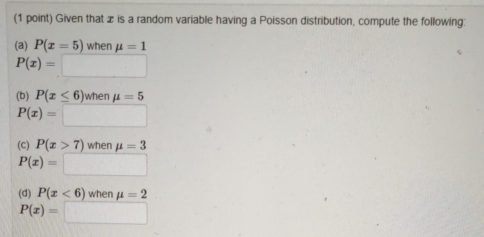 Solved (1 point) Given that x is a random variable having a | Chegg.com