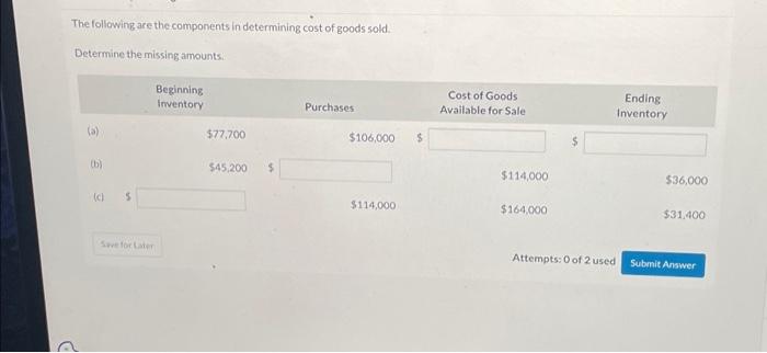 The following are the components in determining cost | Chegg.com