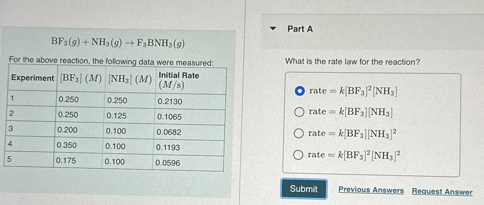 Solved Part ABF3(g)+NH3(g)→F3BNH3(g)For the above reaction, | Chegg.com