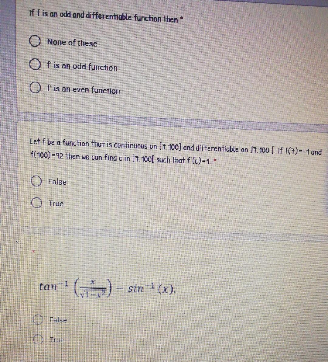 Solved If f is an odd and differentiable function then * | Chegg.com