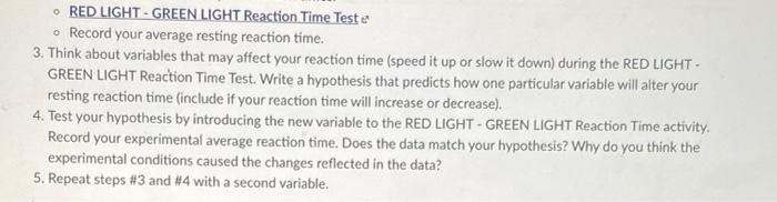 Solved • RED LIGHT - GREEN LIGHT Reaction Time Teste • | Chegg.com