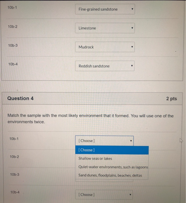 Solved 10b-1 Fine-grained sandstone 100-2 Limestone 10b-3 | Chegg.com
