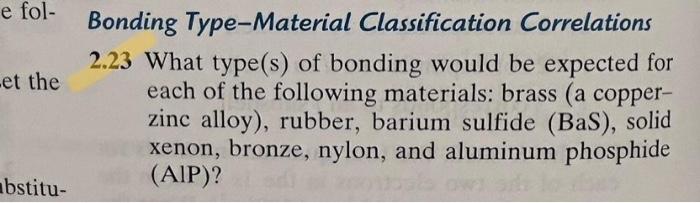 Solved Bonding Type-Material Classification Correlations | Chegg.com