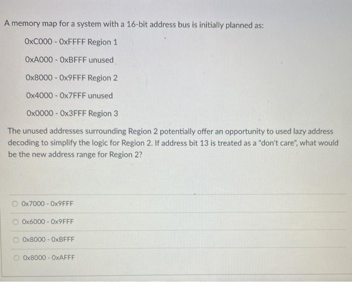 Solved A Memory Map For A System With A 16 Bit Address Bus 