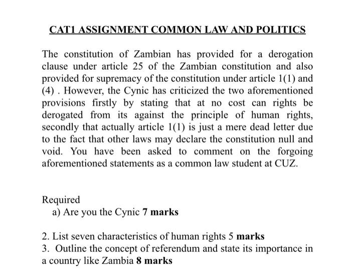Solved CAT1 ASSIGNMENT COMMON LAW AND POLITICS The | Chegg.com