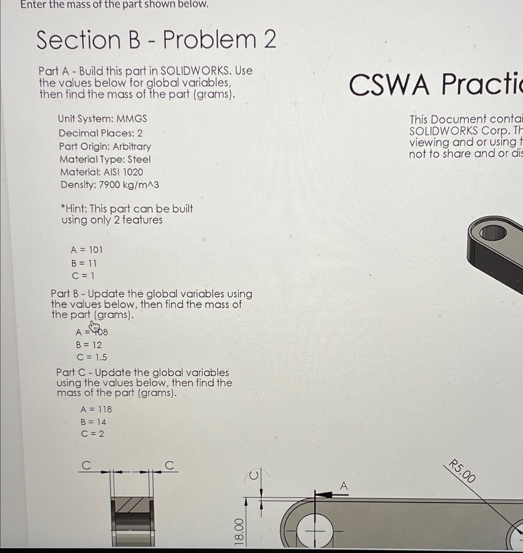 Solved Enter the mass of the part shown below.Section B - | Chegg.com
