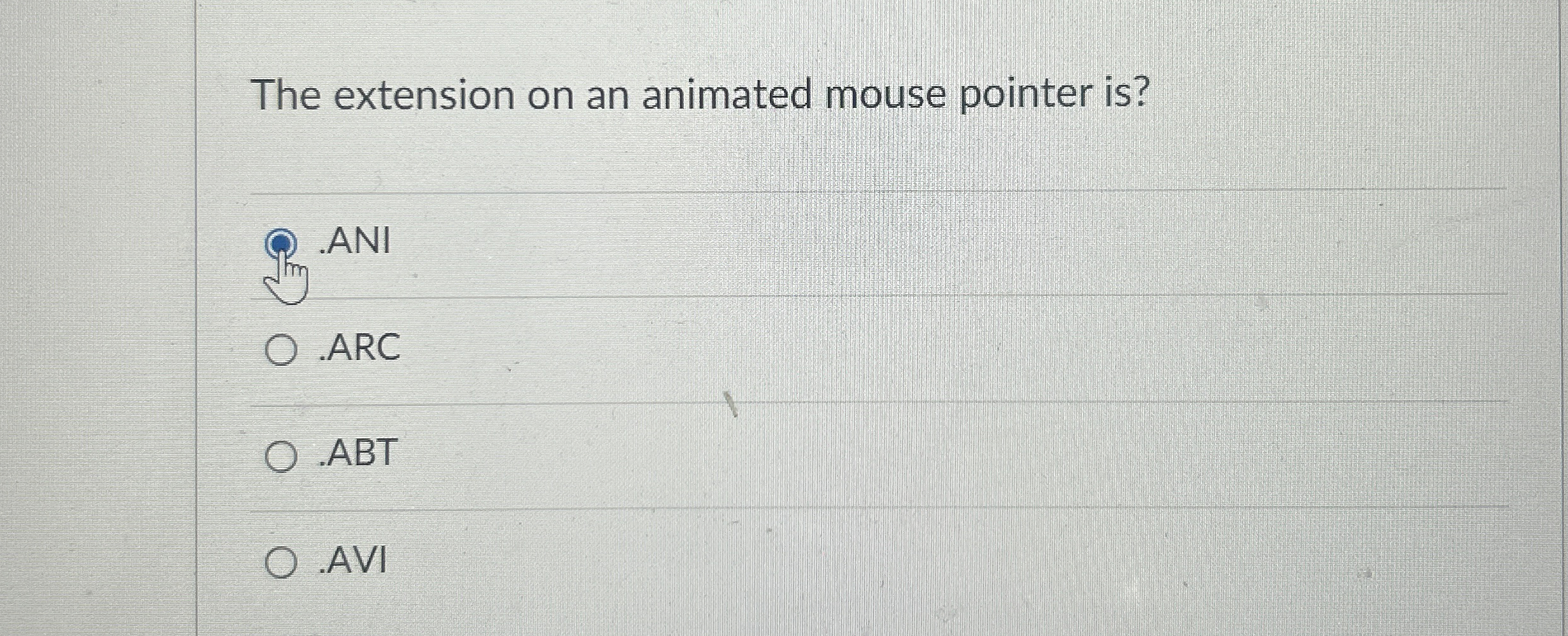 Solved The extension on an animated mouse pointer | Chegg.com