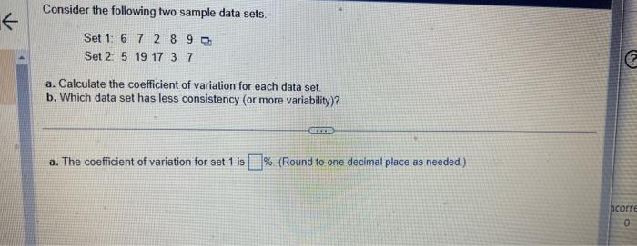 Solved Consider the following two sample data sets. a. | Chegg.com