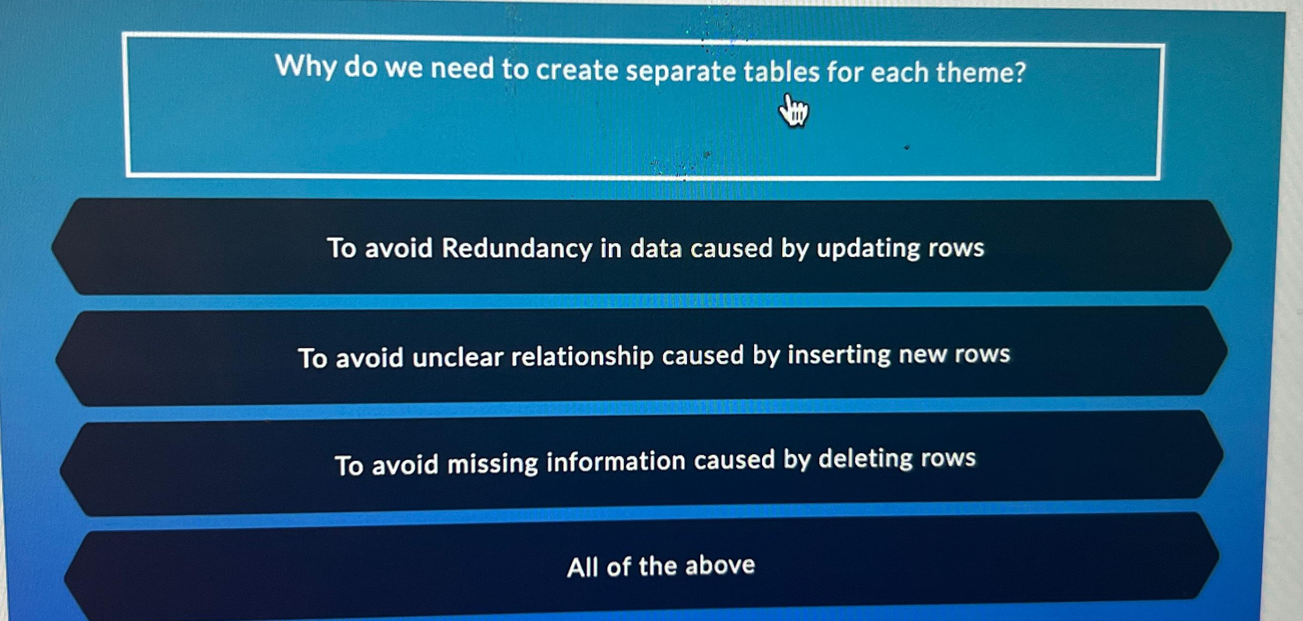 Solved Why do we need to create separate tables for each | Chegg.com