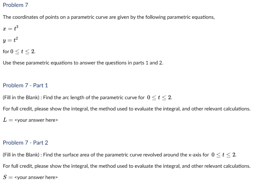 Solved Problem 7The coordinates of points on a parametric | Chegg.com