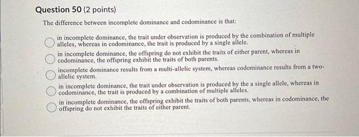Solved The difference between incomplete dominance and | Chegg.com