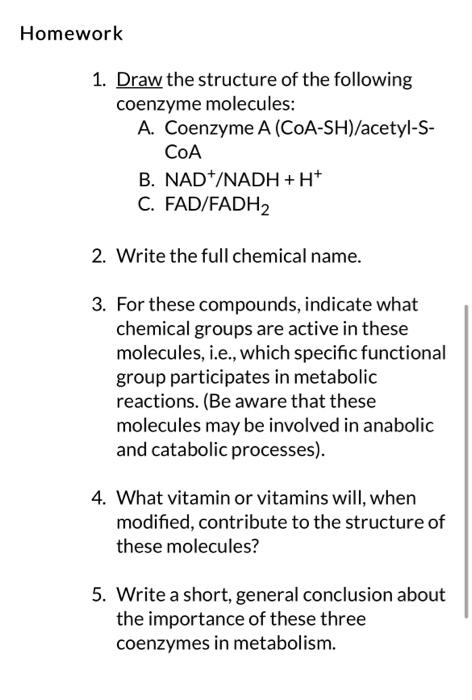 Solved 1. Draw the structure of the following coenzyme | Chegg.com