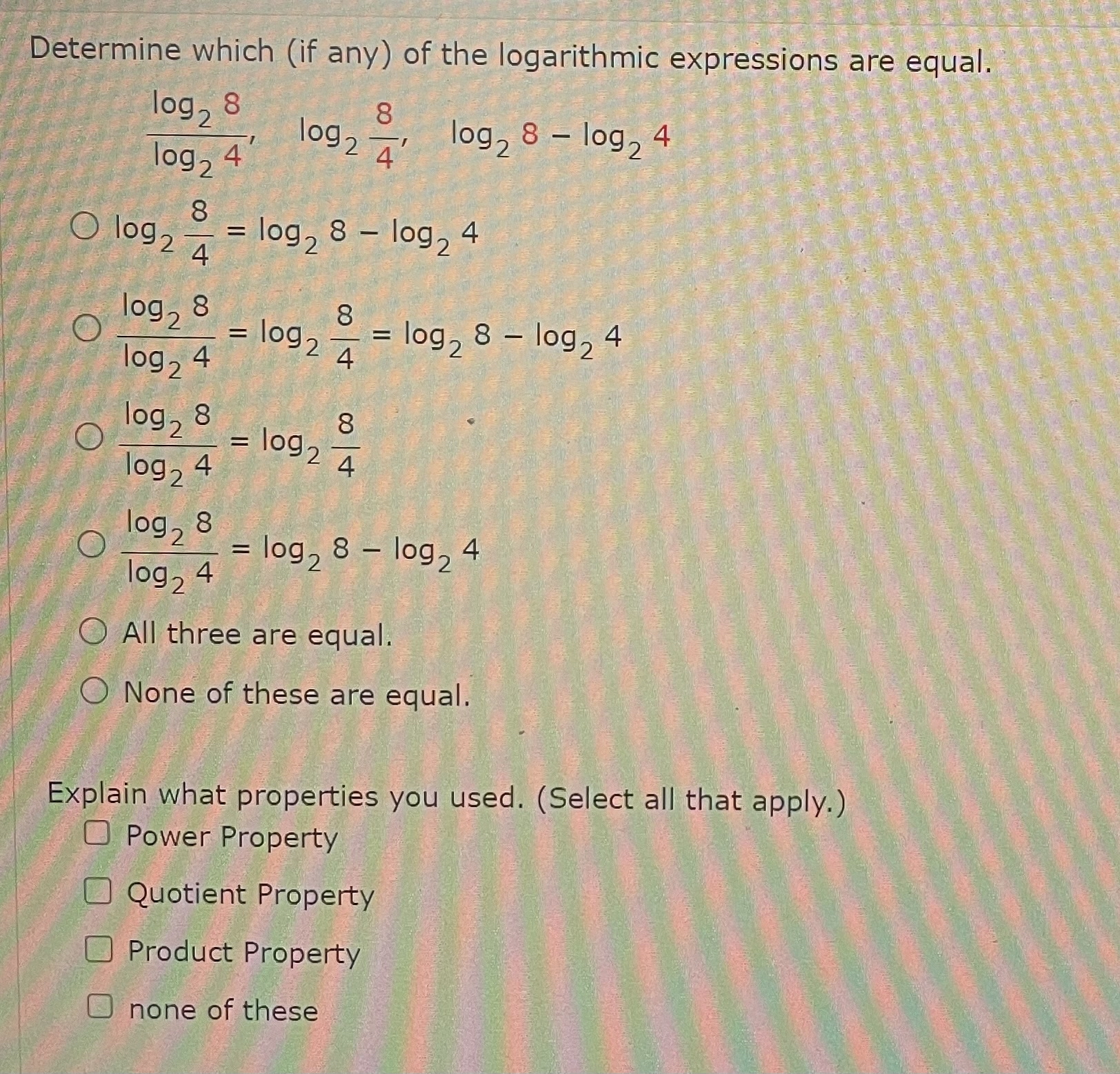 Solved Determine which (if any) ﻿of the logarithmic | Chegg.com
