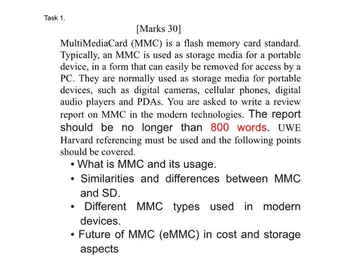 Solved Task 1. [Marks 30] MultiMediaCard (MMC) is a flash | Chegg.com