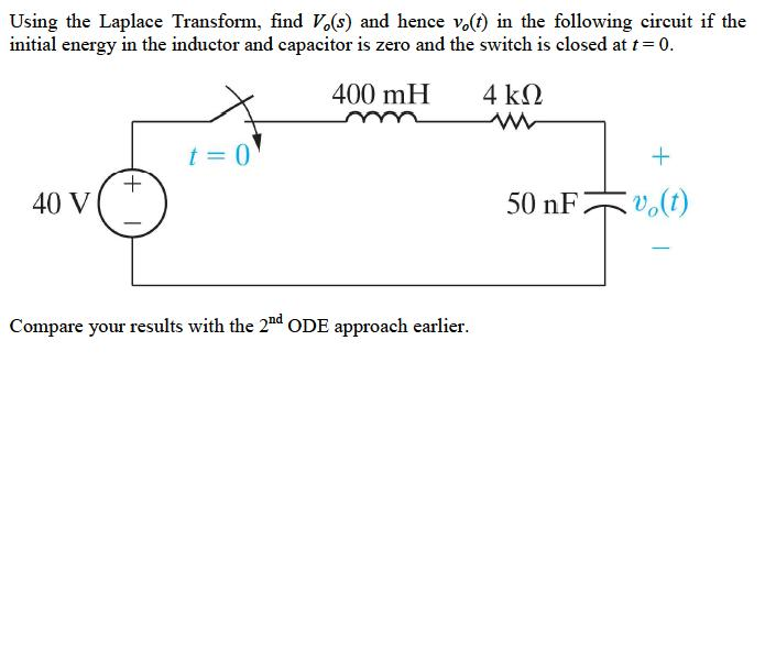 Solved Using the Laplace Transform, find V0(s) and hence | Chegg.com