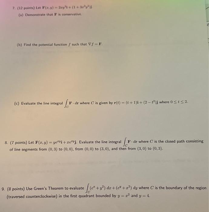 Solved 7. (12 points) Let \\( \\mathbf{F}(x, y)=2 x y^{3} | Chegg.com