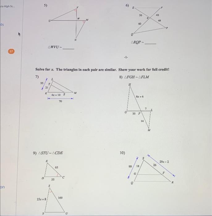 Solved State if the triangles in each pair are similar. If | Chegg.com