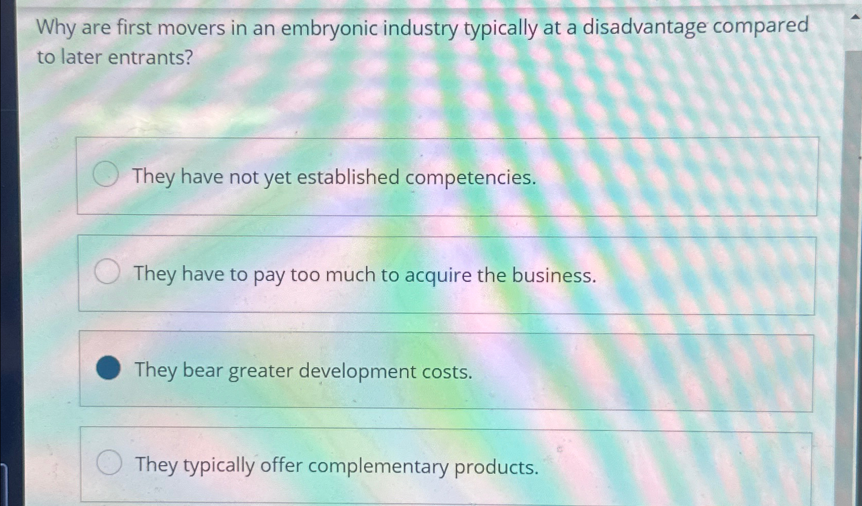 Solved Why are first movers in an embryonic industry | Chegg.com