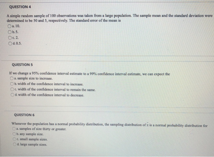 Solved Question 4 A Simple Random Sample Of 100 Observations