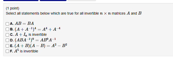Solved (1 ﻿point)Select all statements below which are true | Chegg.com