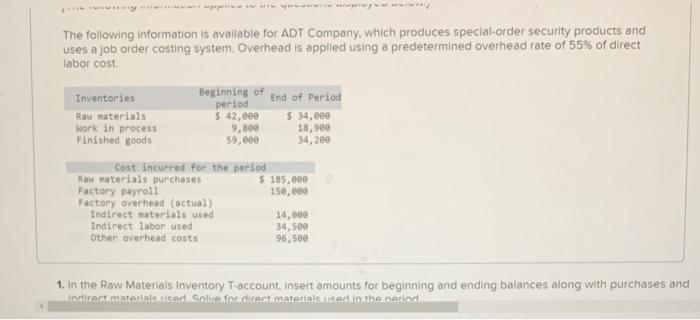 Solved The following information is available for ADT | Chegg.com