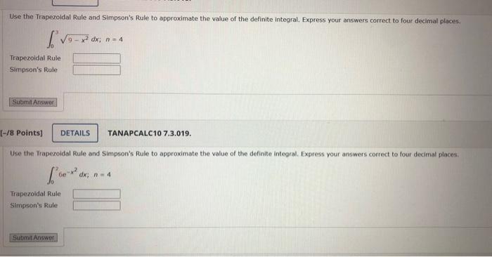 Solved A)Use the Trapezoidal Rule and Simpson's Rule to | Chegg.com