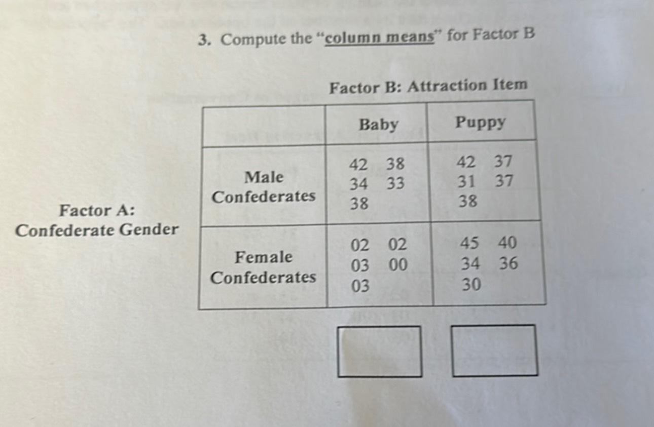 Solved Compute the "column means" for Factor BFactor B: | Chegg.com