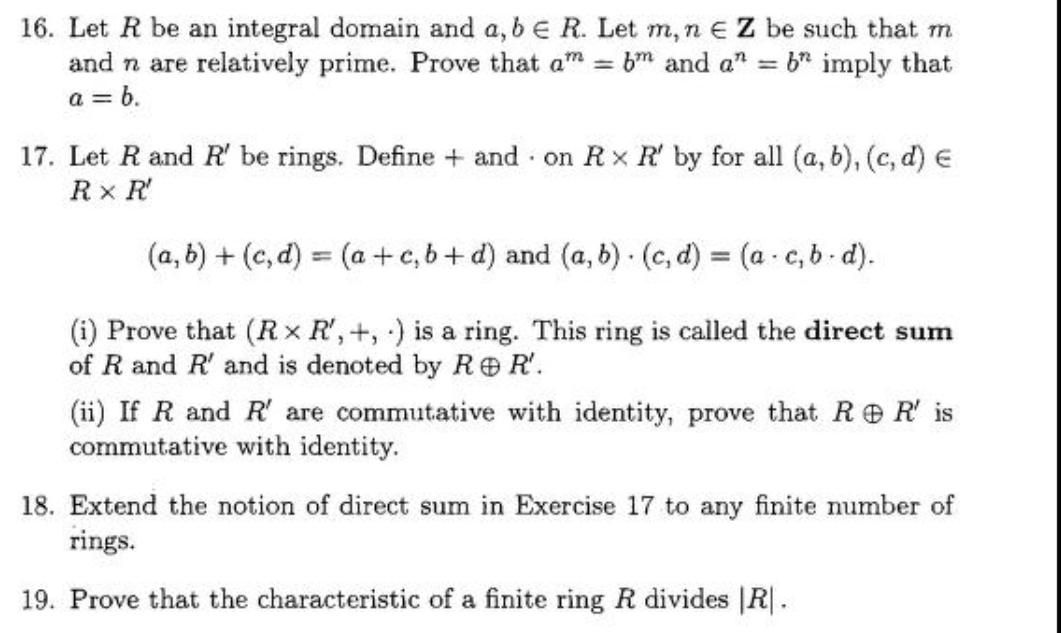 Solved Let R ﻿be an integral domain and a,binR. Let m,ninZ | Chegg.com