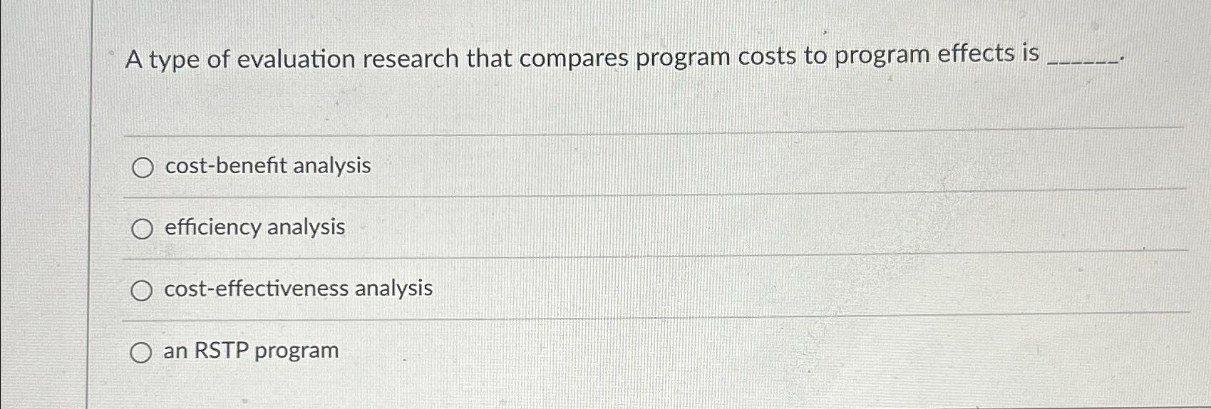 Solved A type of evaluation research that compares program | Chegg.com