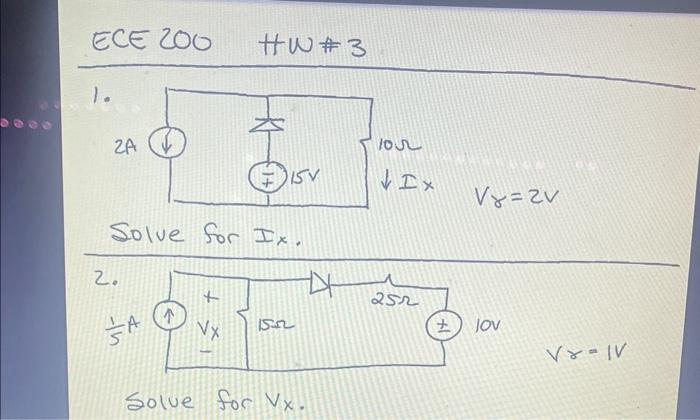 Solved ECE 200HW =3 Vγ=2v Solve for Ix. Vγ=IV Solve for vx. | Chegg.com