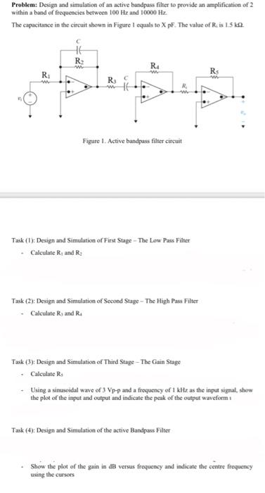 Solved Problem: Design and simulation of an active bandpass | Chegg.com