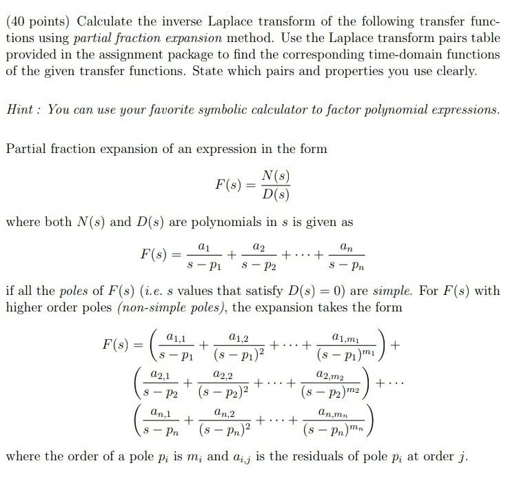 Solved (40 points) Calculate the inverse Laplace transform | Chegg.com