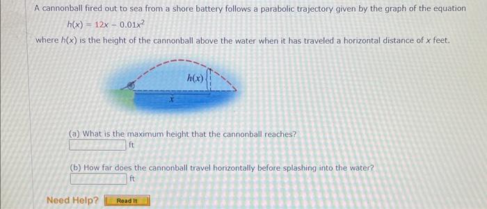 Solved cannonball fired out to sea from a shore battery | Chegg.com