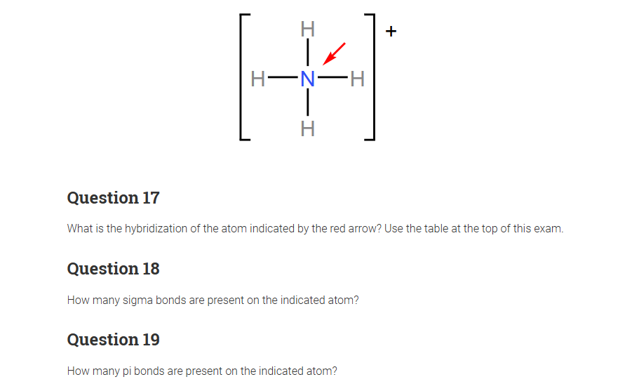 Solved Question 17What is the hybridization of the atom | Chegg.com